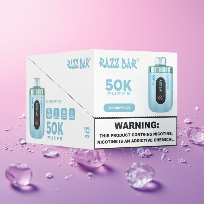 Razz Bar 50K Puffs Disposable Vape Blueberry Ice 1.0 Ohm Mesh 650mAh ...