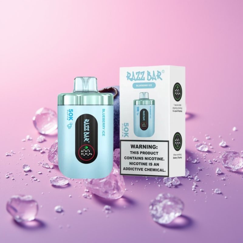 Razz Bar 50K Puffs Disposable Vape Blueberry Ice 1.0 Ohm Mesh 650mAh ...